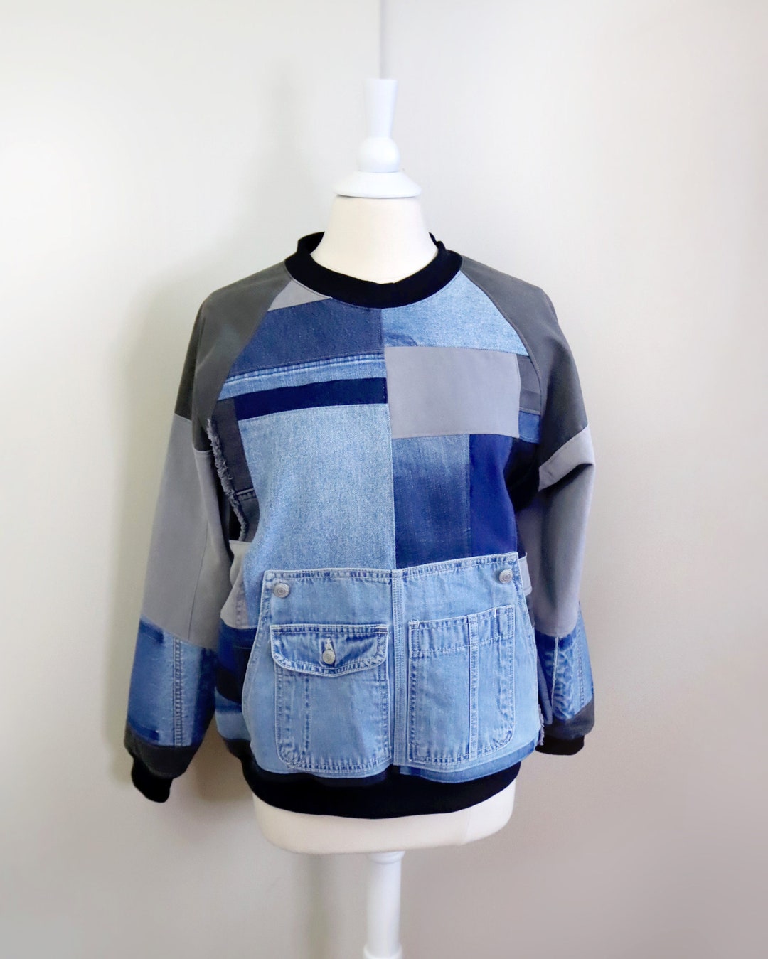 Upcycled Jean Patchwork Sweatshirt - Handmade Unique - Size M/L - Etsy