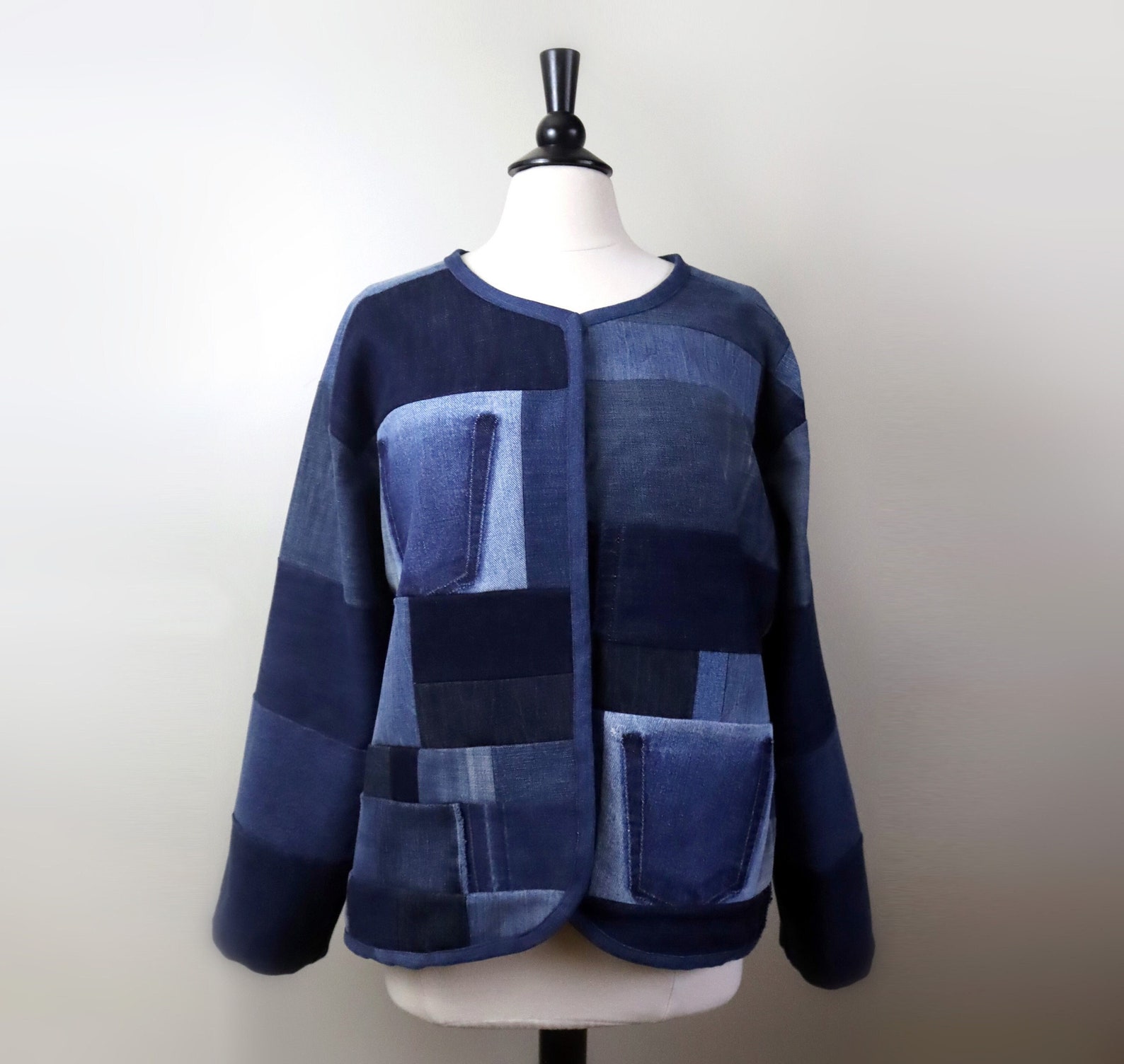 Upcycled Jean Patchwork Jacket Handmade Unique Size M/L | Etsy