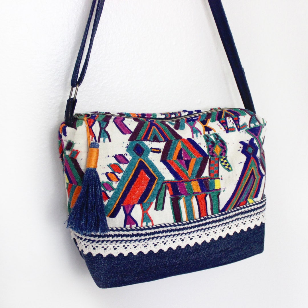 Upcycled Denim Colorful Vintage Embroidery Crossbody Bag Handmade ...