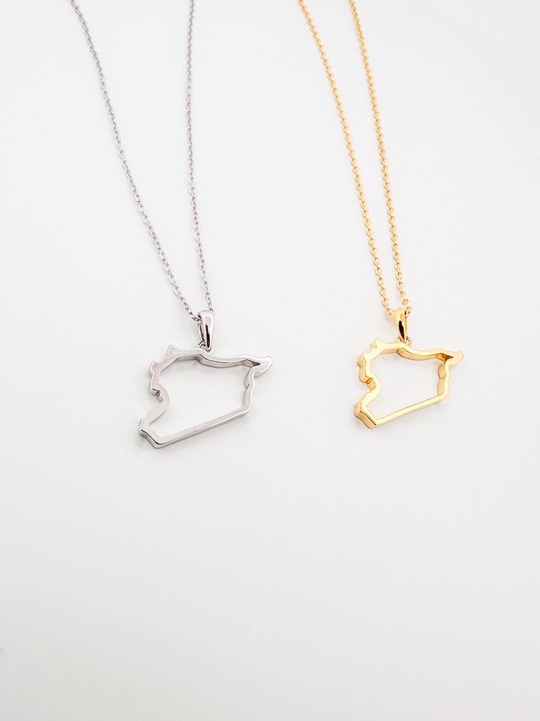Gold Syria Map Dainty Map With Shell Stone Gold Plated Sterling Silver ...