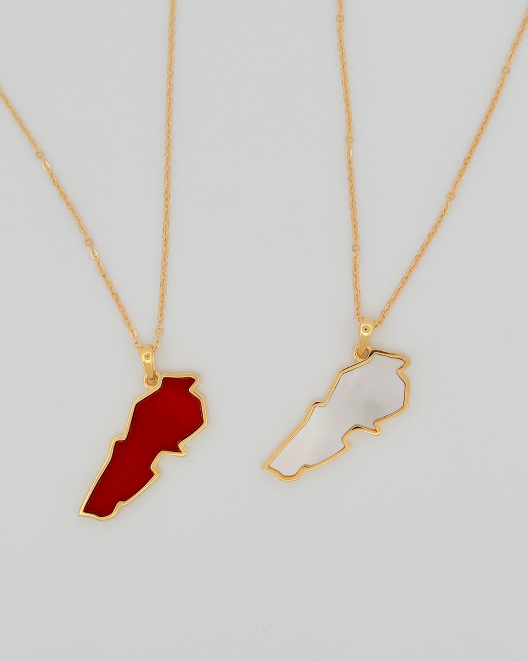 Lebanon Map With Shell or Red Onyx Stone- Gold Plated Lebanon Necklace ...