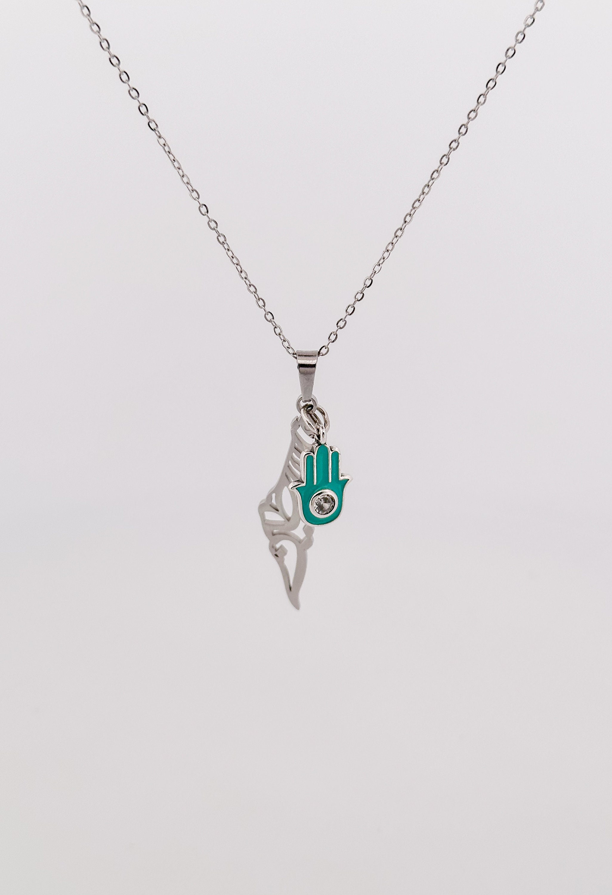 Palestine Map in Arabic Calligraphy Necklace Rhodium Plating Necklace ...