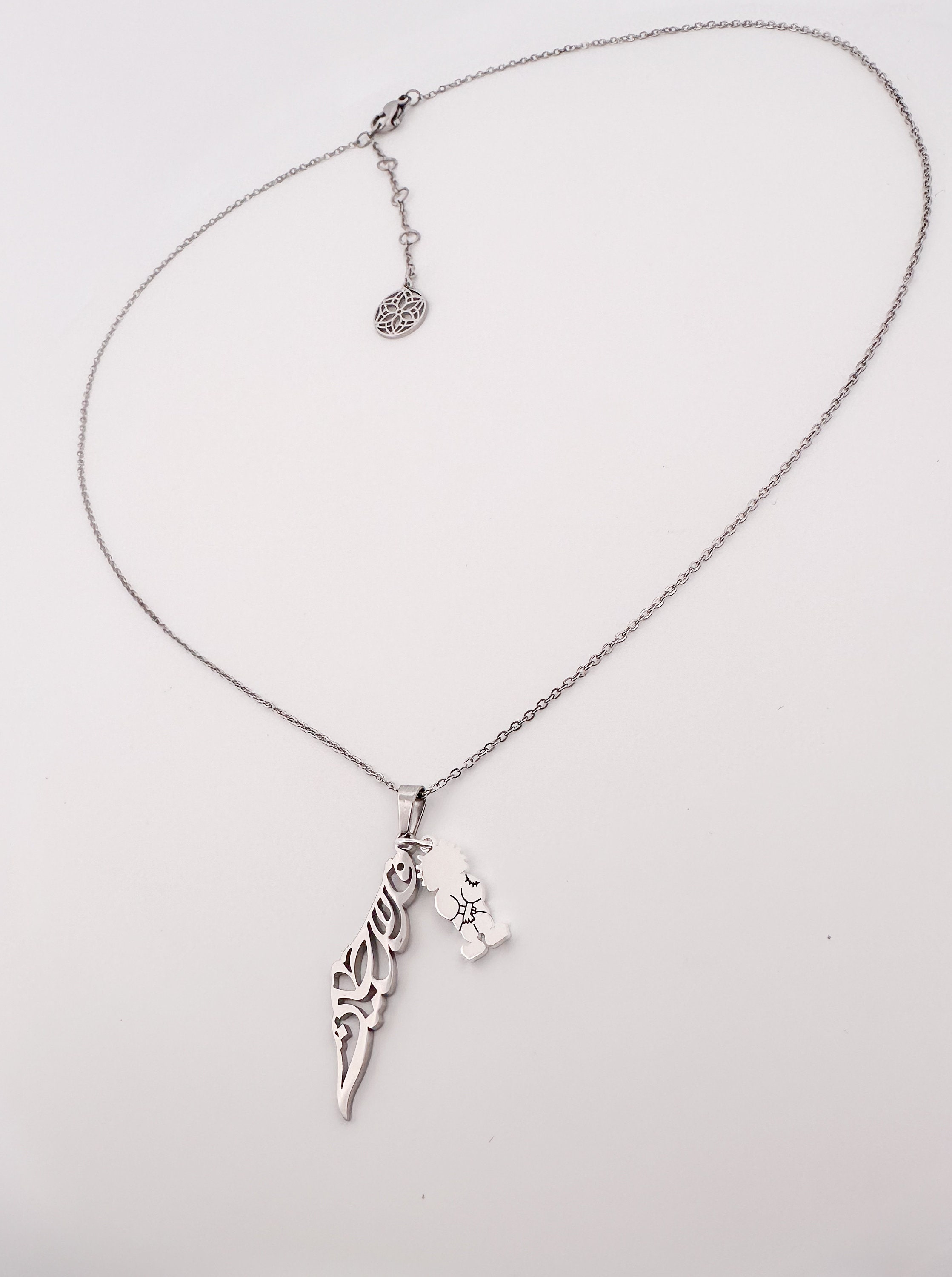 Palestine Map in Arabic Calligraphy Necklace Rhodium Plating Necklace ...