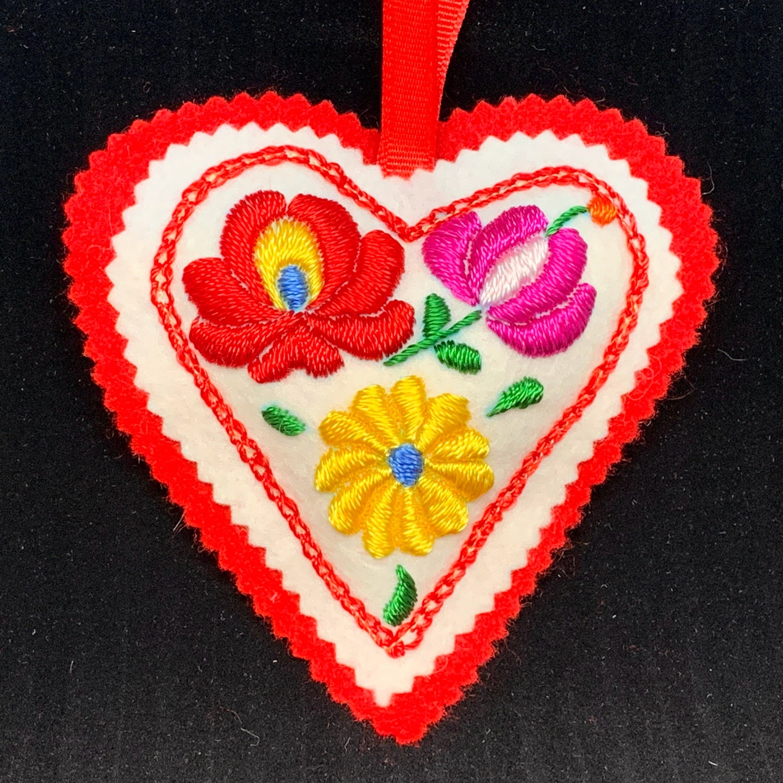 Hungarian Heart Ornament: Hand Embroidered Matyo Style Felt Heart ...