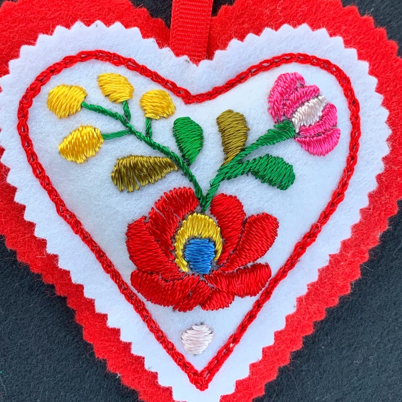 Hungarian Heart Ornament: Hand Embroidered Matyo Style Felt Heart ...