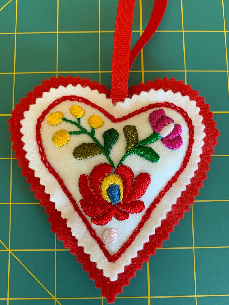 Hungarian Heart Ornament: Hand Embroidered Matyo Style Felt Heart ...