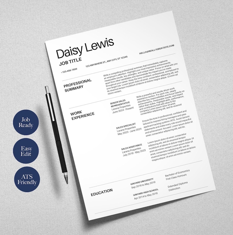 Easy Minimalist ATS Resume Template | Canva Edit | Professional ...
