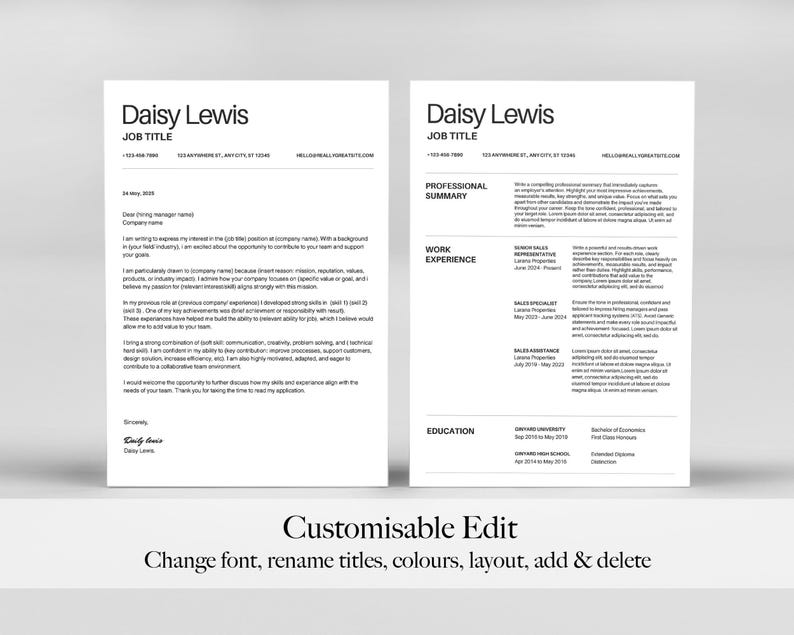 Easy Minimalist ATS Resume Template | Canva Edit | Professional ...
