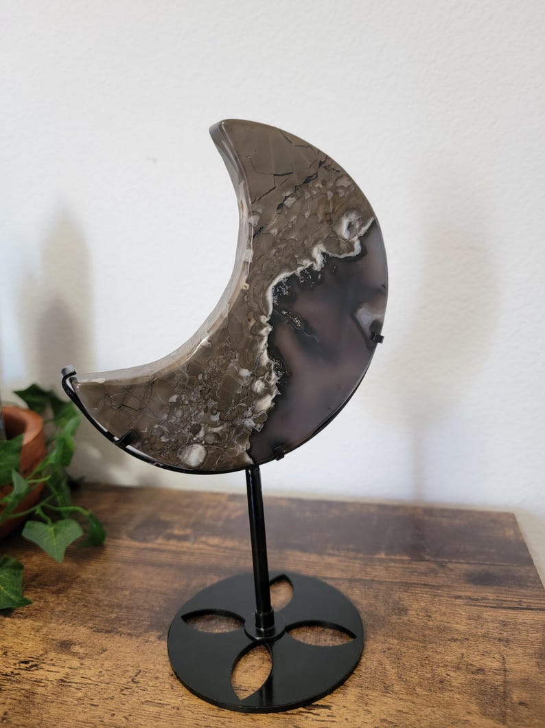 Large Volcano Agate Moon With Stand | UV Reactive | 9.5" Tall W/stand ...