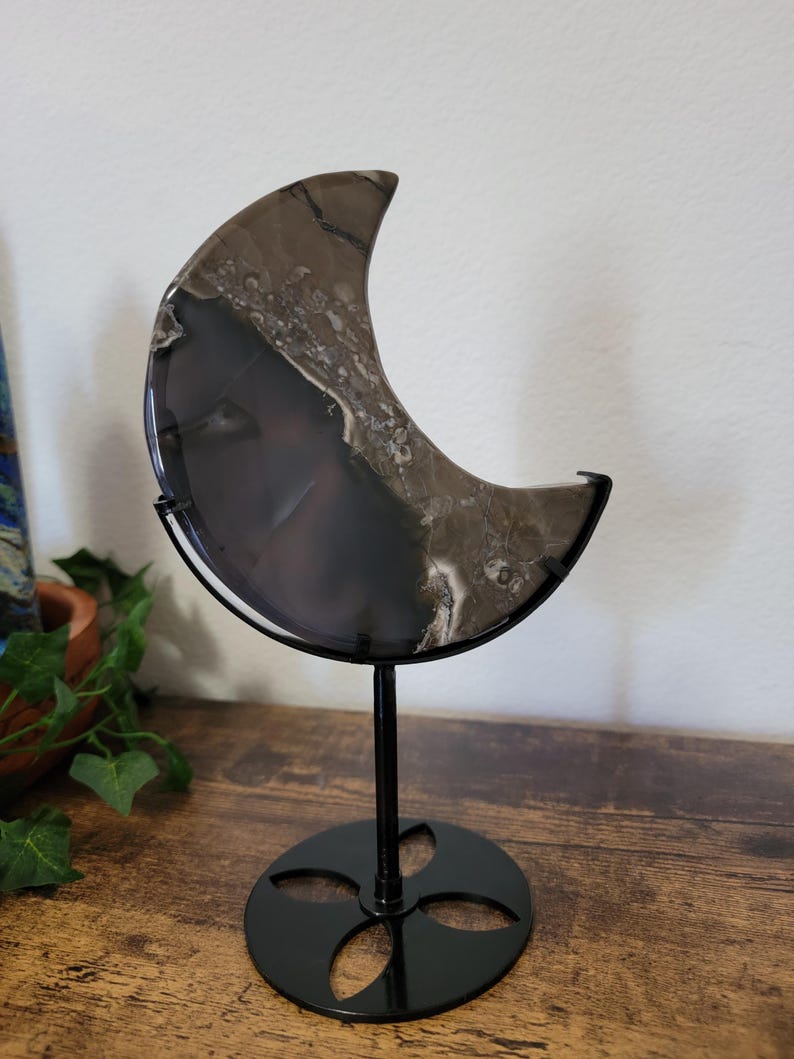 Large Volcano Agate Moon With Stand | UV Reactive | 9.5" Tall W/stand ...