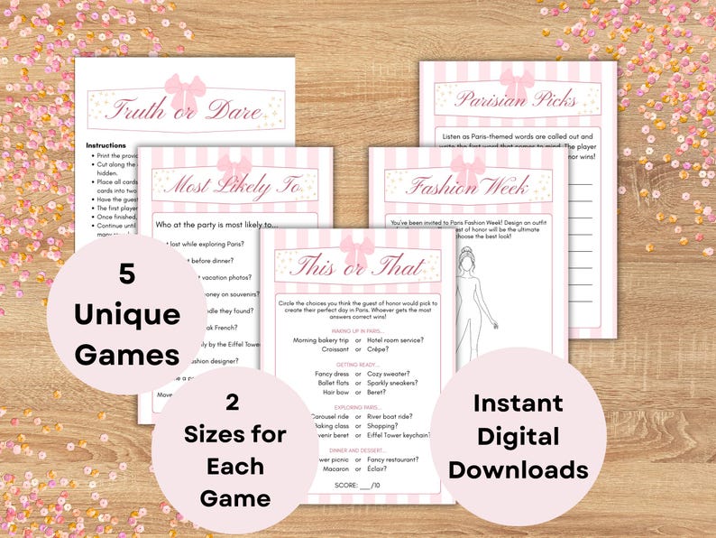 Paris Party Games Printable Set, French Party Activities, Pink Coquette ...