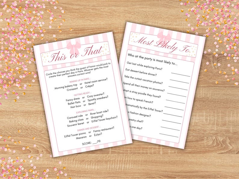 Paris Party Games Printable Set, French Party Activities, Pink Coquette ...