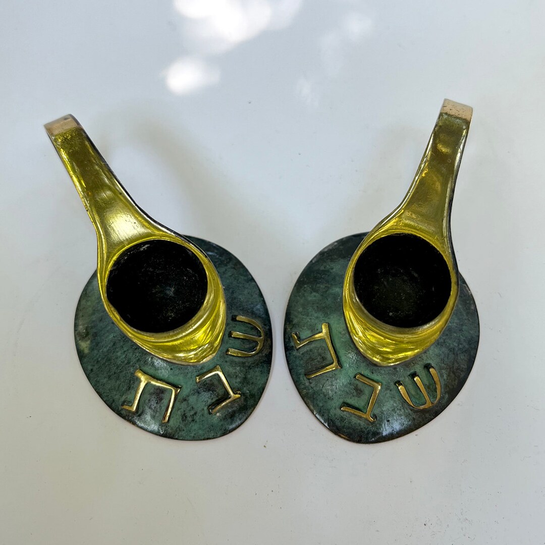 Pal Bell Shabbat Candle Sticks | Brass | Shalom in Hebrew | Hanukkah ...