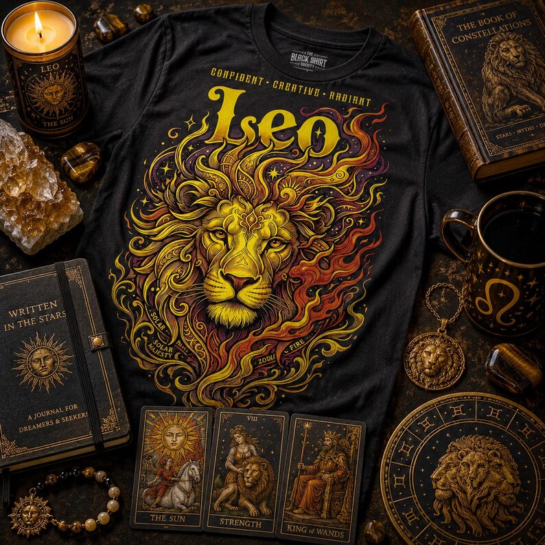 Leo Zodiac Lion T-shirt | Fiery Astrology Graphic Tee - Etsy