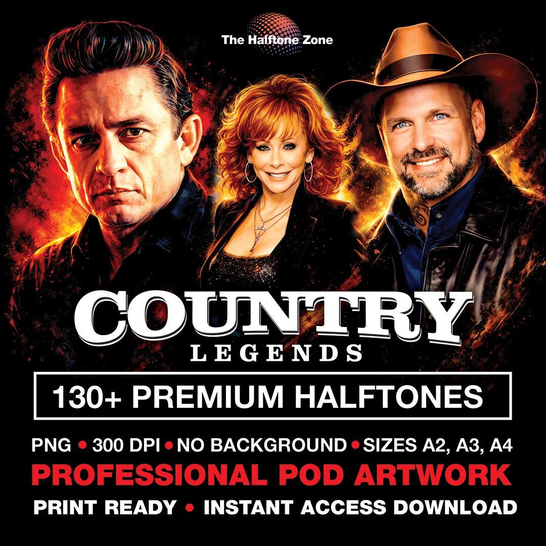 Country Legends POD Artwork – 130+ Halftones, PNG, 300 Dpi (A2, A3, A4 ...