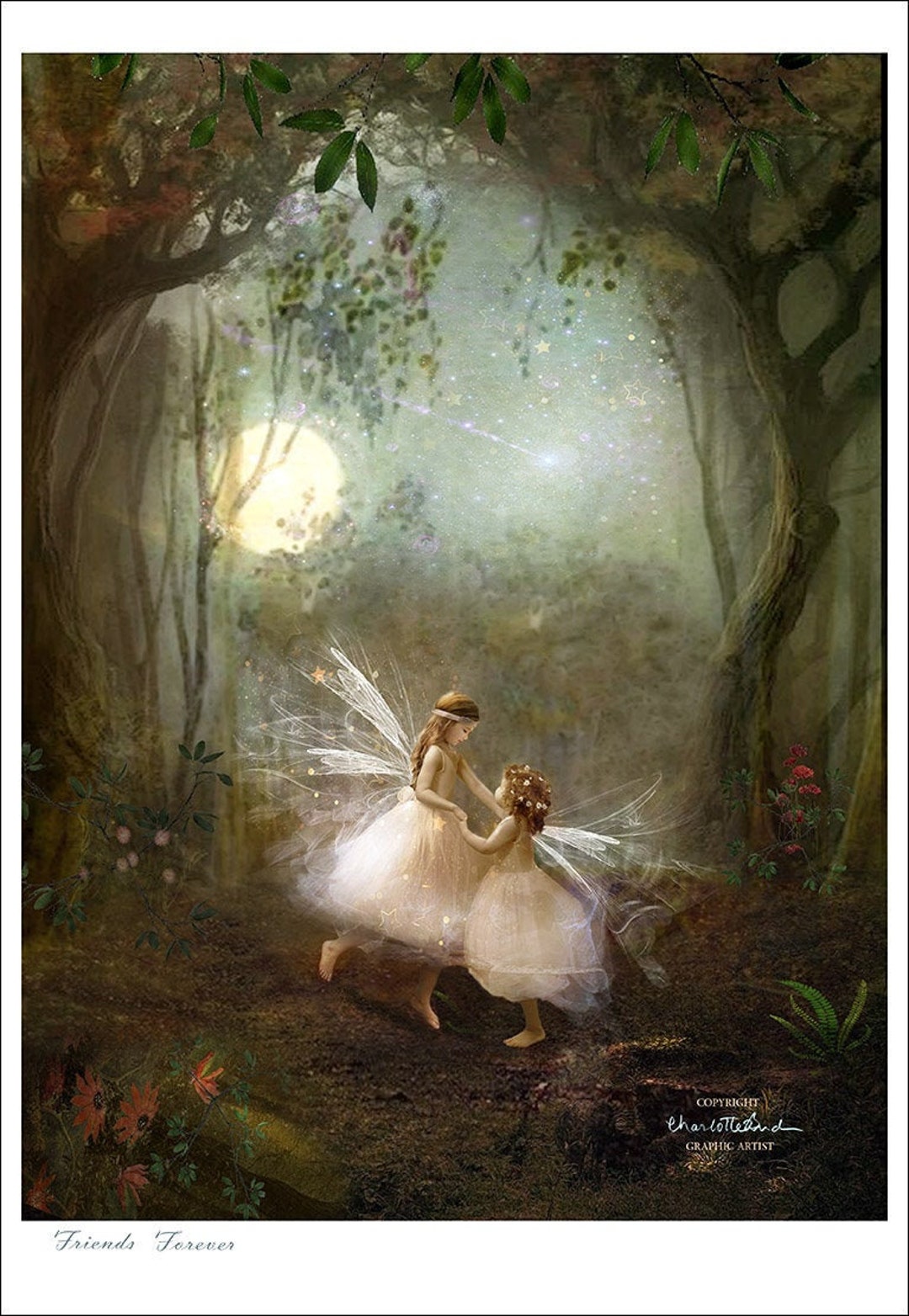 Fairy Art Print Friends Forever - Mounted or Unmounted Canvas on Board ...