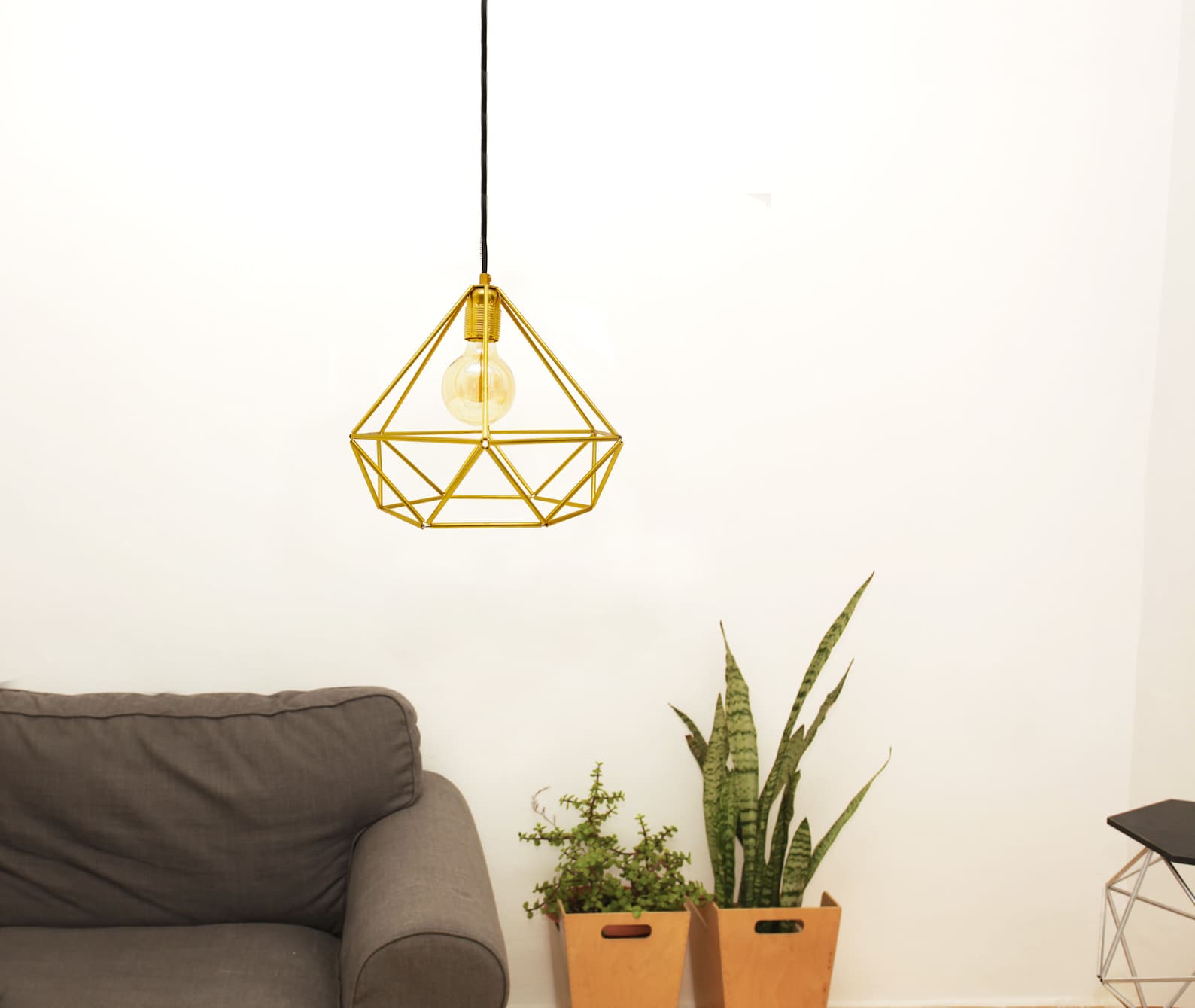 Brass Diamond Pendant Light Fixture - Geometric Cage Lamp Shade ...