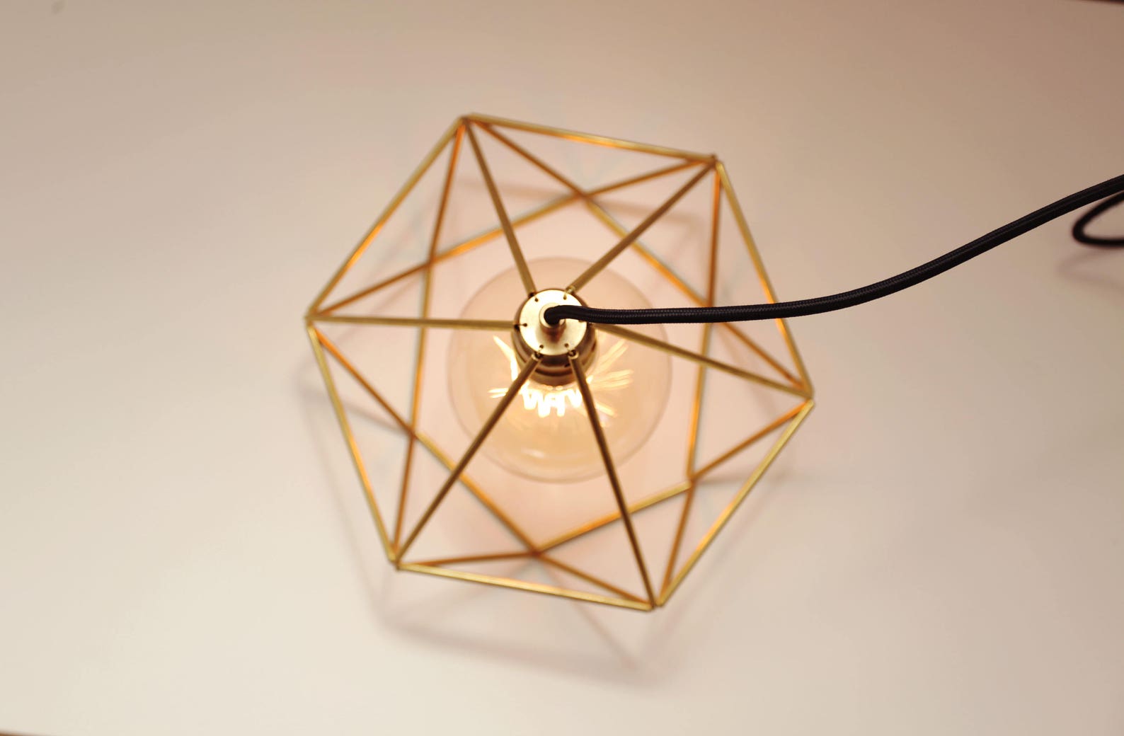 Brass Diamond Pendant Light Fixture - Geometric Cage Lamp Shade ...