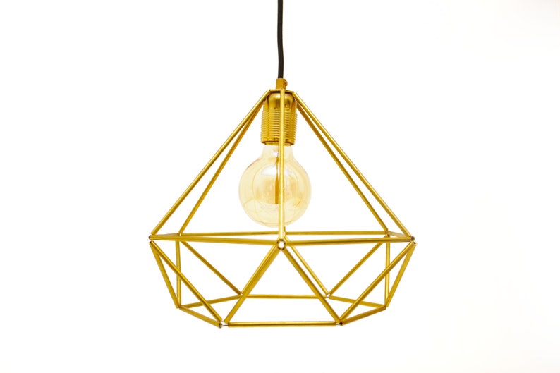 Brass Diamond Pendant Light Fixture - Geometric Cage Lamp Shade ...