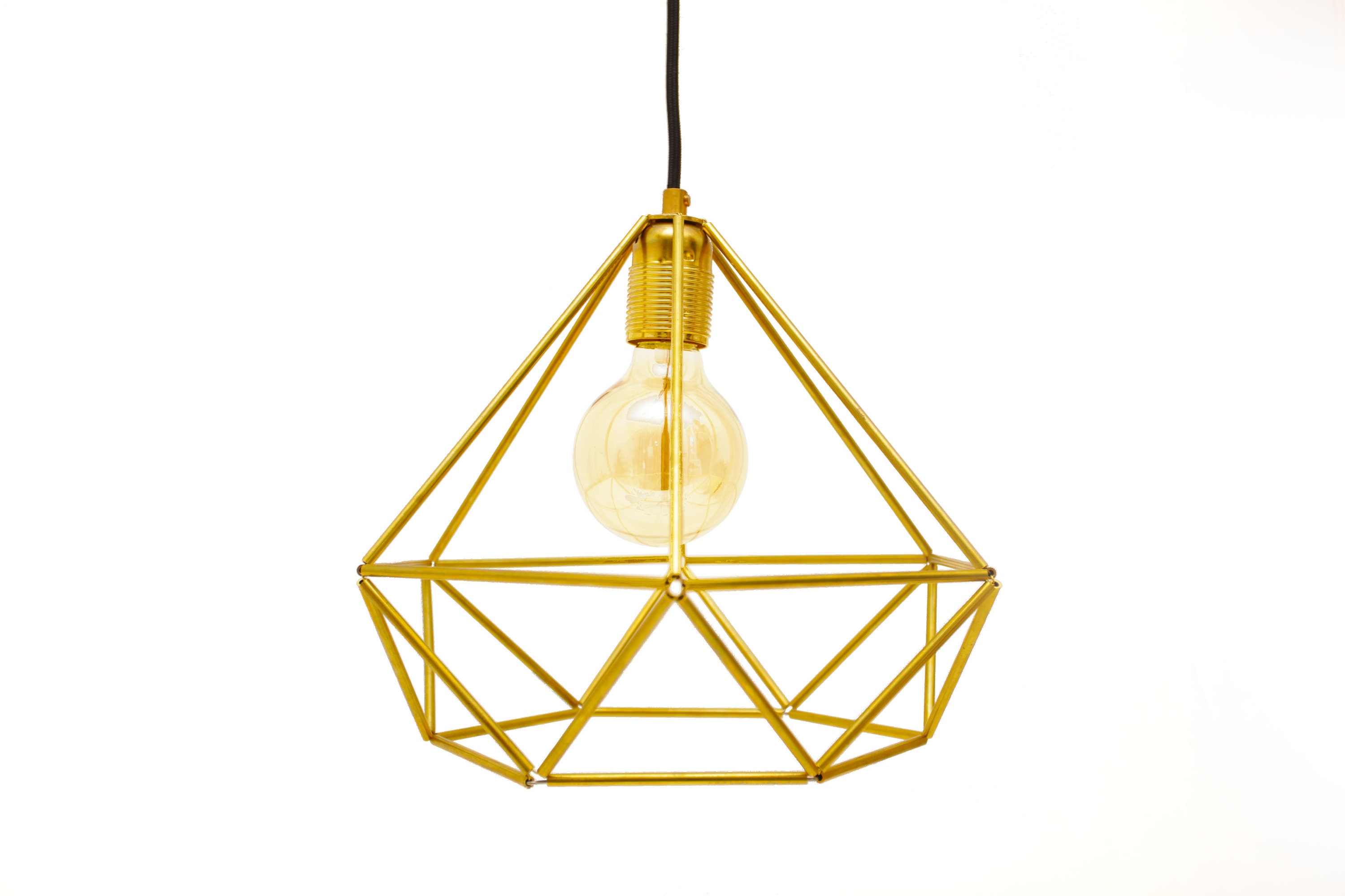 Brass Diamond Pendant Light Fixture Geometric Cage Lamp | Etsy