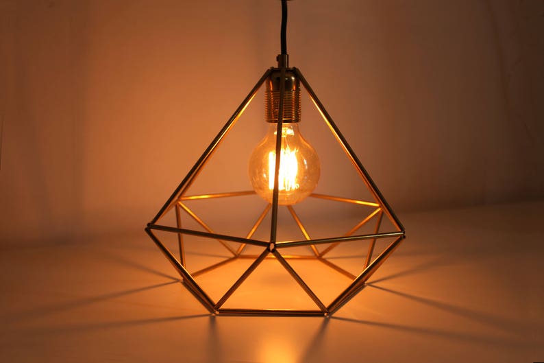 Brass Diamond Pendant Light Fixture - Geometric Cage Lamp Shade ...