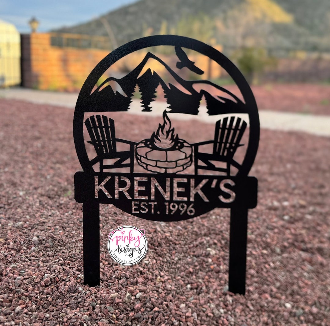 Custom Metal Campfire Stake Sign, Camp Decor, Last Name Sign, Address ...