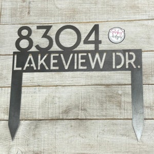 Modern House Number Sign With Stakes | Metal House Numbers With Street ...