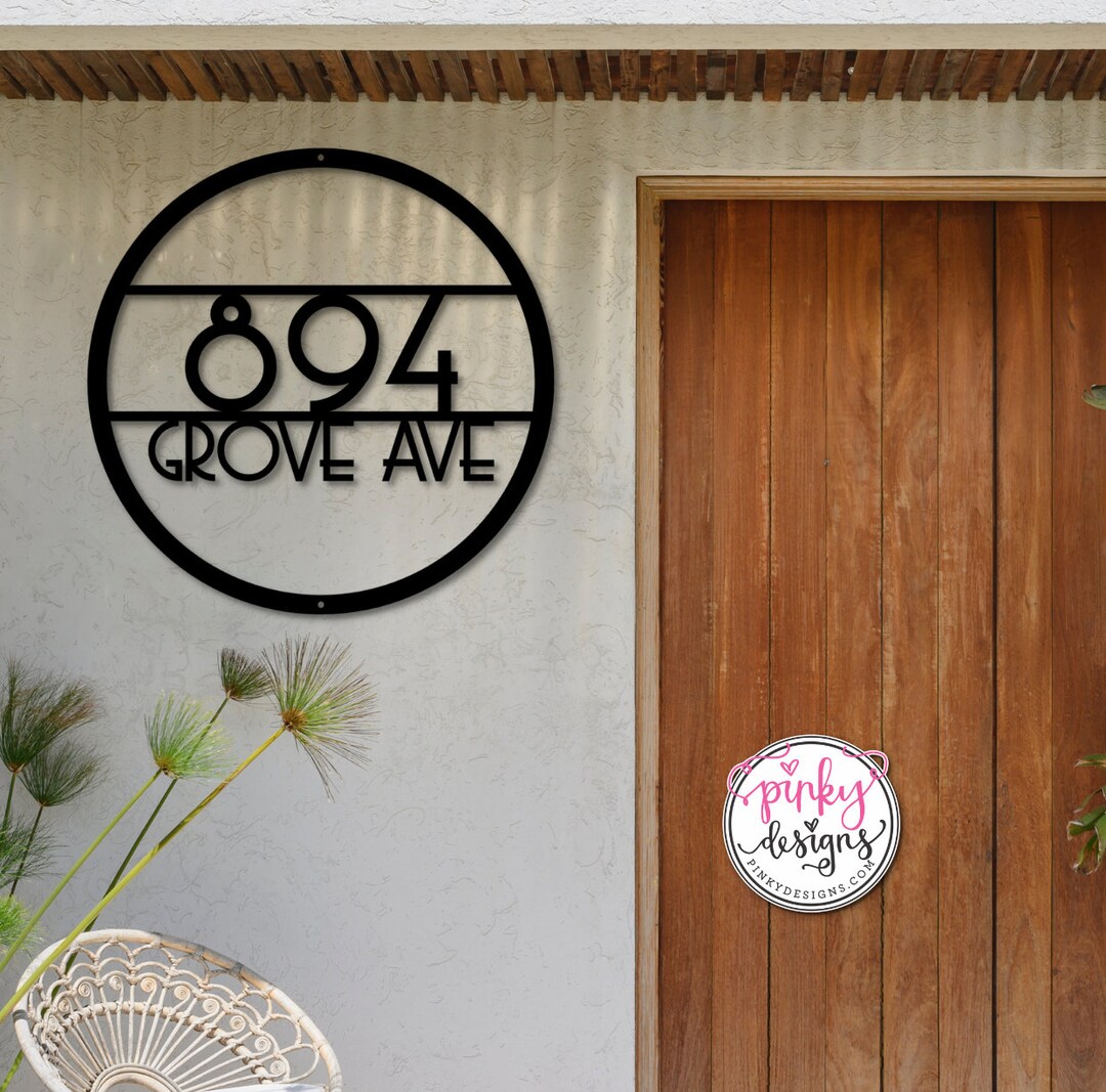 Mid Century Metal House Number Sign Modern Address Sign With Street ...