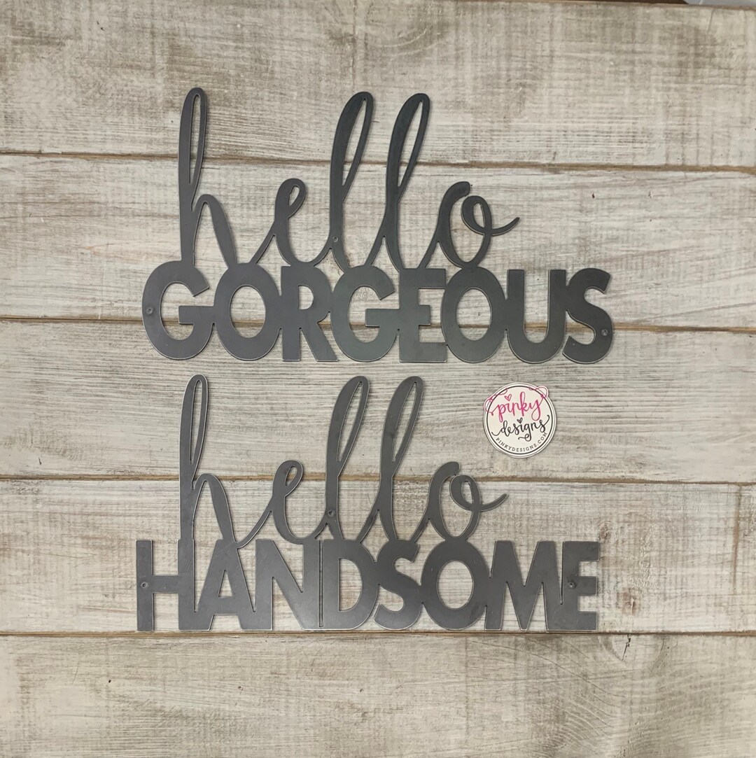 Hello Gorgeous and Hello Handsome Metal Words | Set of 2 | Bathroom ...