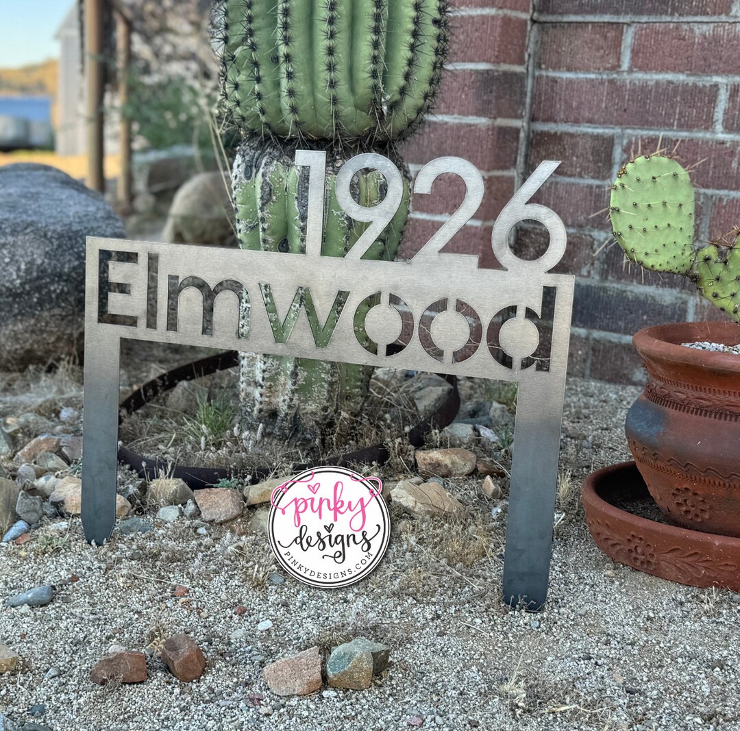 Modern Metal Address Yard Sign, Modern Address Sign With Street Name ...