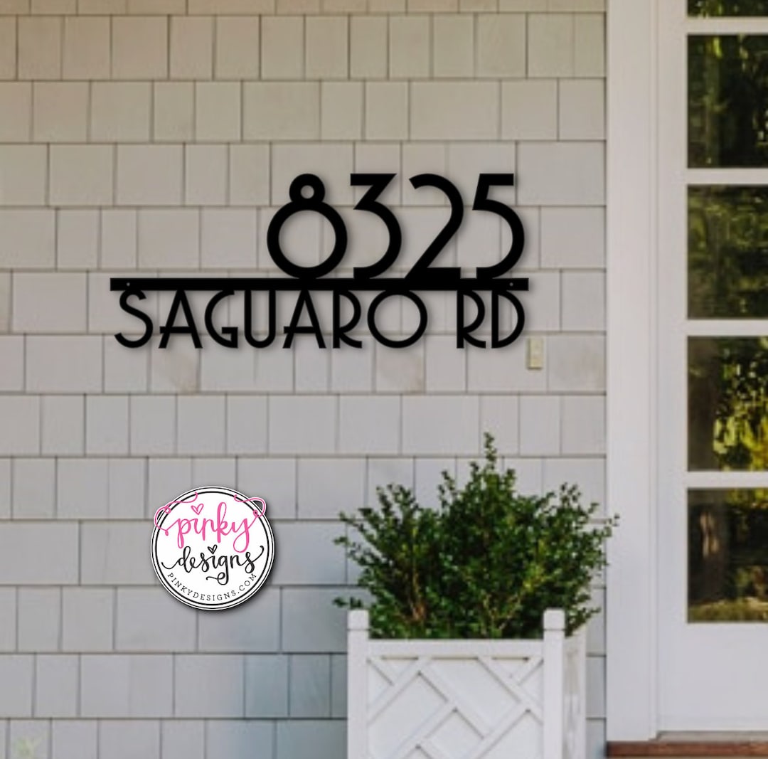 Custom Metal House Number Sign With Street Name | Mid Century Modern ...