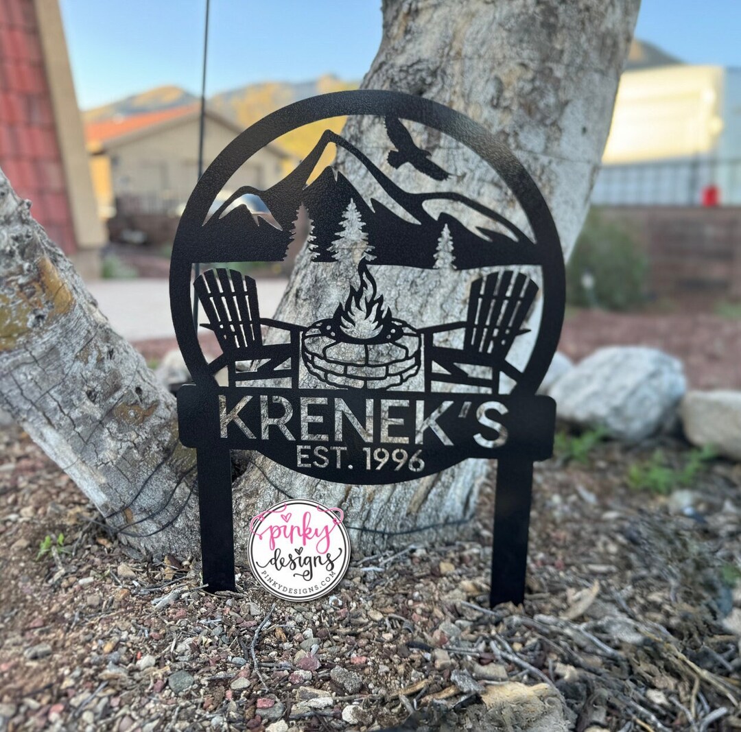 Custom Metal Campfire Stake Sign, Camp Decor, Last Name Sign, Outdoor ...