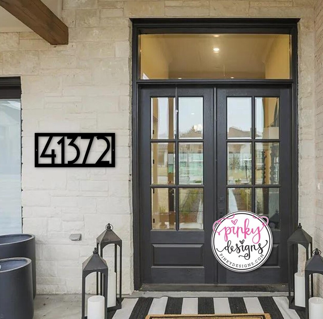 Mid Century Metal House Number Sign | Framed Modern House Numbers ...