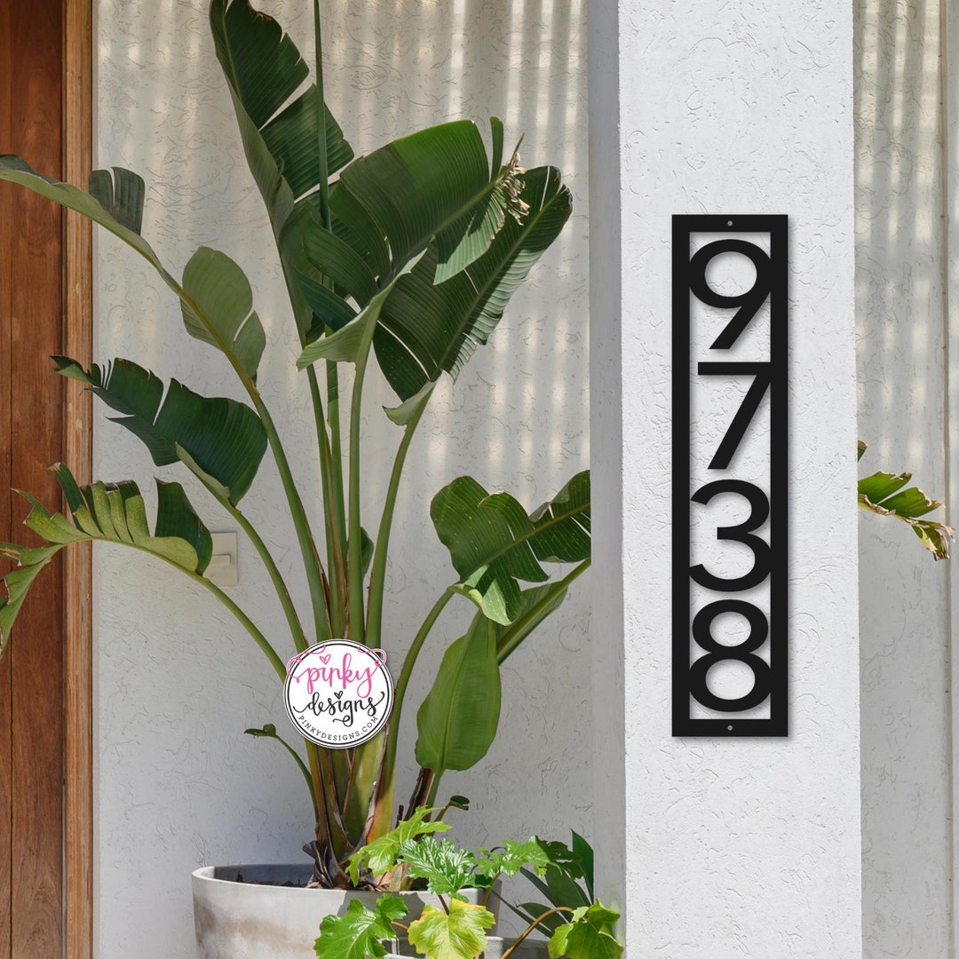 Modern Vertical Metal House Number Sign | Vertical Framed House Numbers ...