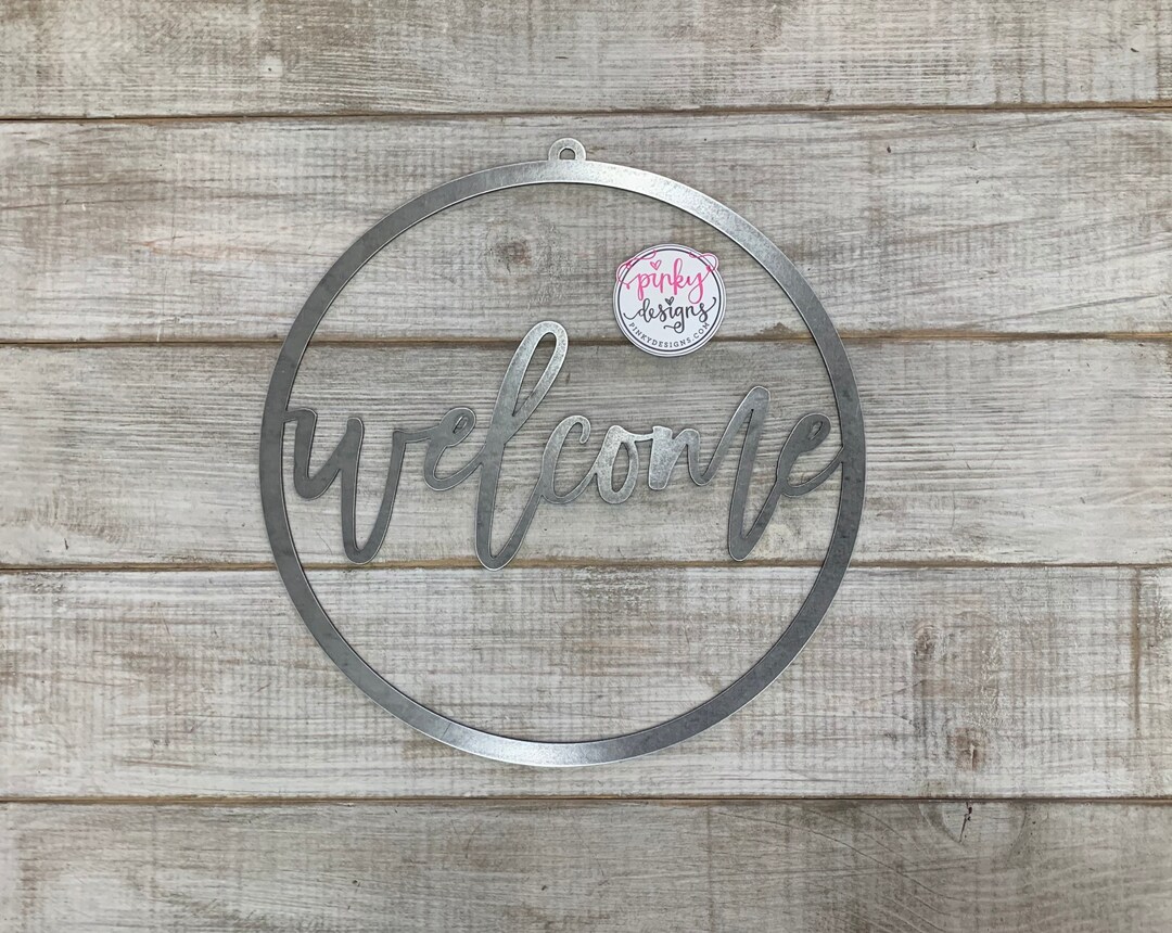 Round Welcome Metal Sign Front Porch Decor Front Door Hanger Metal Wall ...