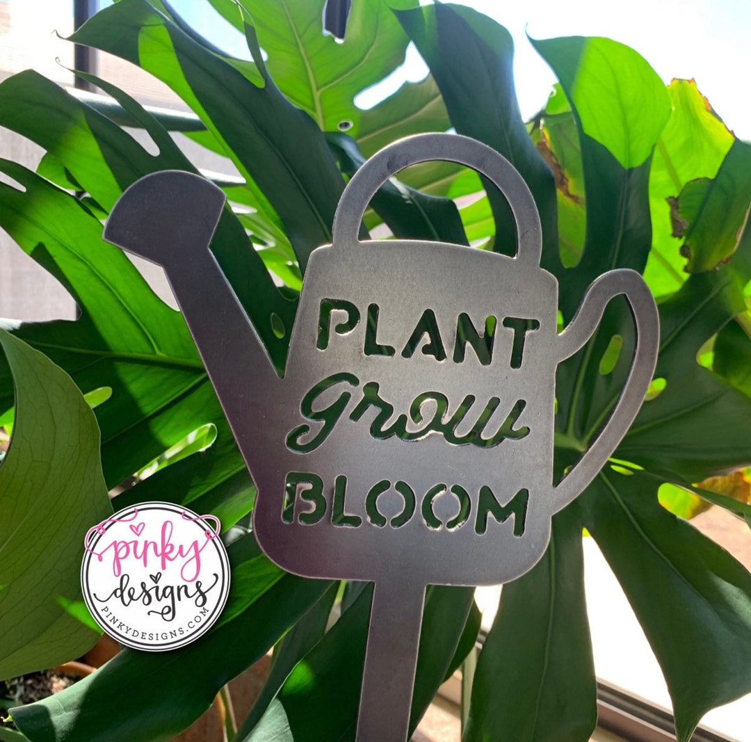 Plant Grow Bloom Metal Stake | Plant Marker Sign | Garden Decor. - Etsy