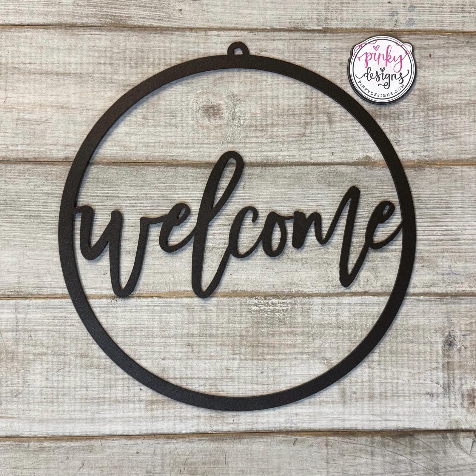 Round Welcome Metal Sign | Front Porch Decor | Outdoor Metal Wall Art ...