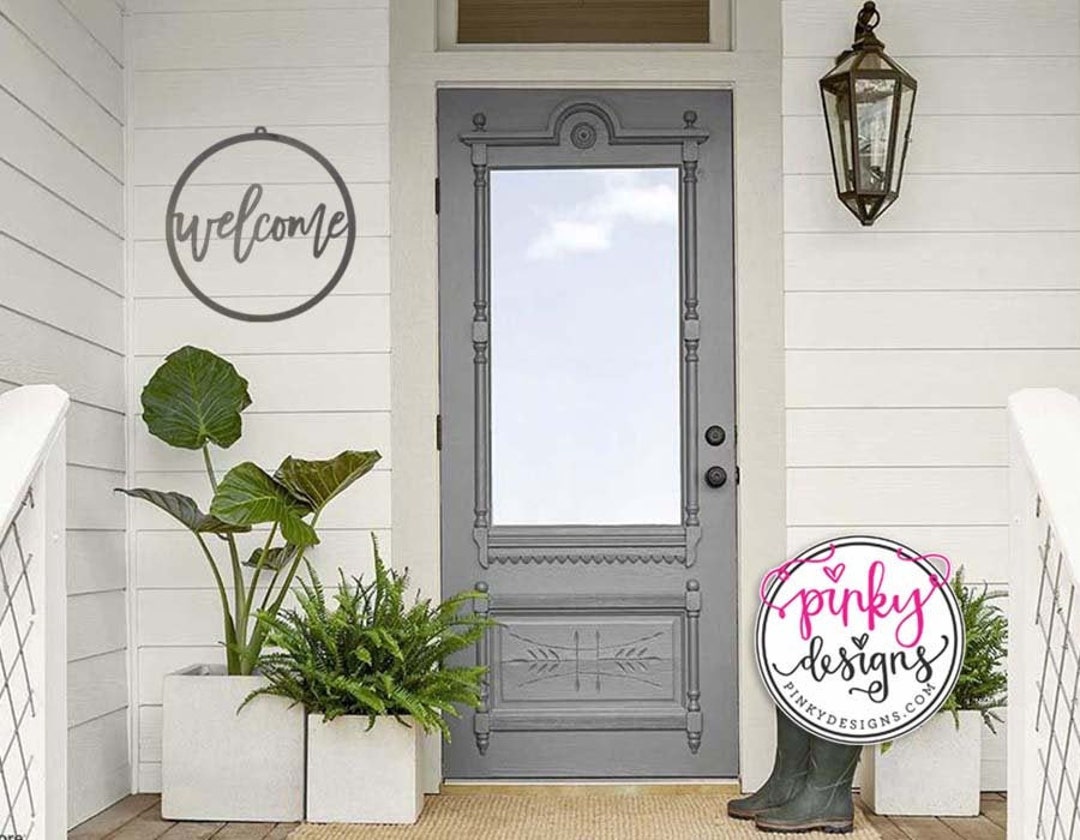 Welcome Round Metal Sign, Porch and Garden Decor, Front Door Hanger ...