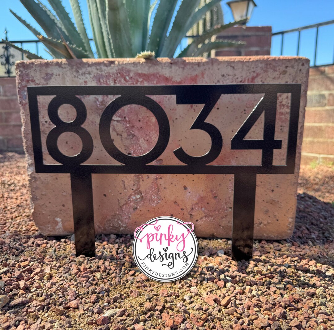 Modern Metal Address Yard Sign | Metal House Numbers With Stakes ...