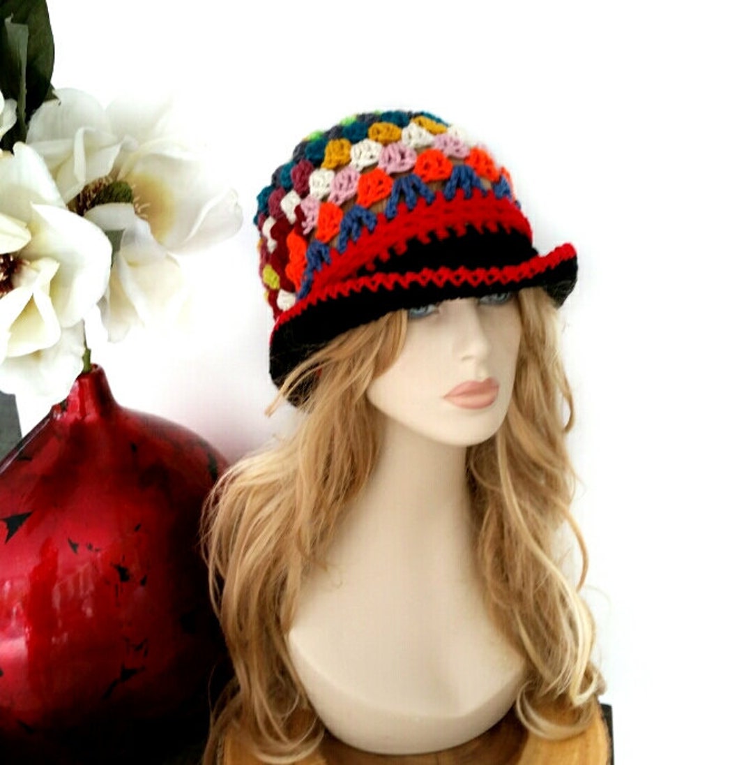 Crochet Brim Hat, Cowboy Hat, Multi Color Hat, Womens Hat, Crochet Hat ...