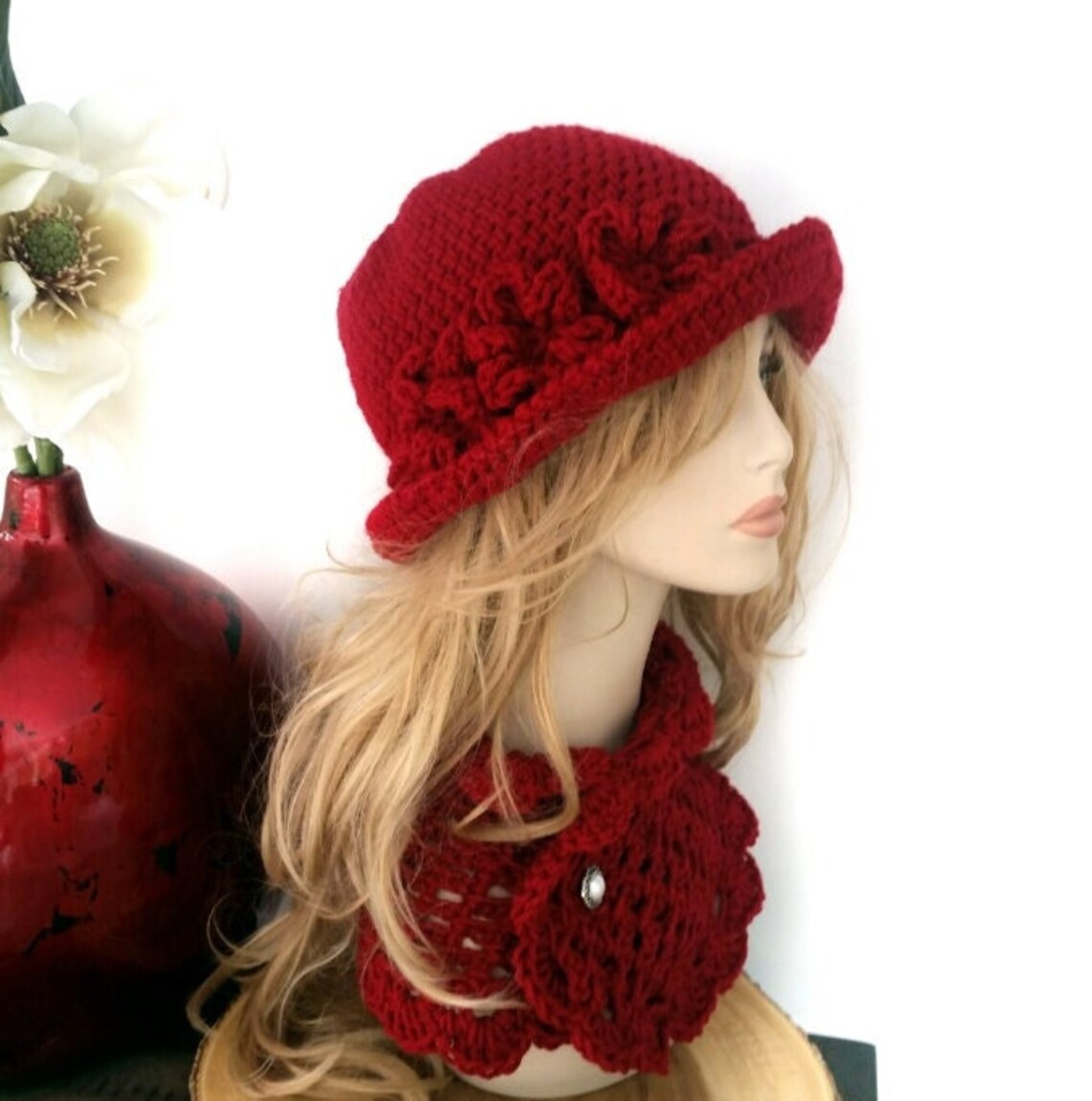 Crochet Scarf Hat Set Red Hat and Scarf Winter Accessories | Etsy