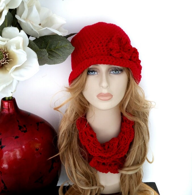 Crochet Scarf Hat Set Red Hat and Scarf Winter Accessories | Etsy