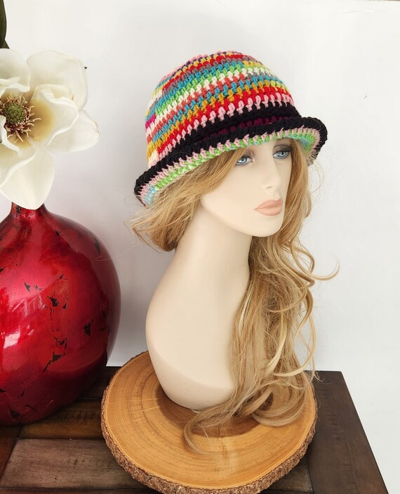 Patchwork Bucket Hat Crochet Bucket Hat Patchwork Beanie - Etsy
