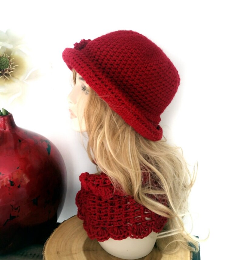 Crochet Scarf Hat Set Red Hat and Scarf Winter Accessories - Etsy