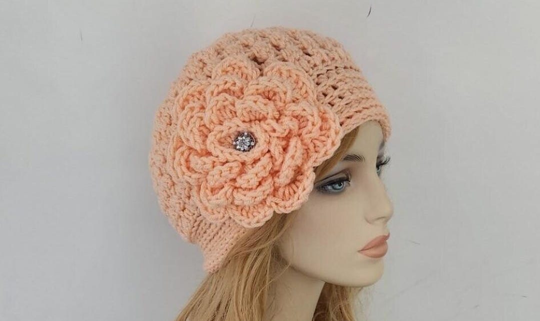 Crochet Hat With Crystal Button, Women's Winter Hat, Women's ...