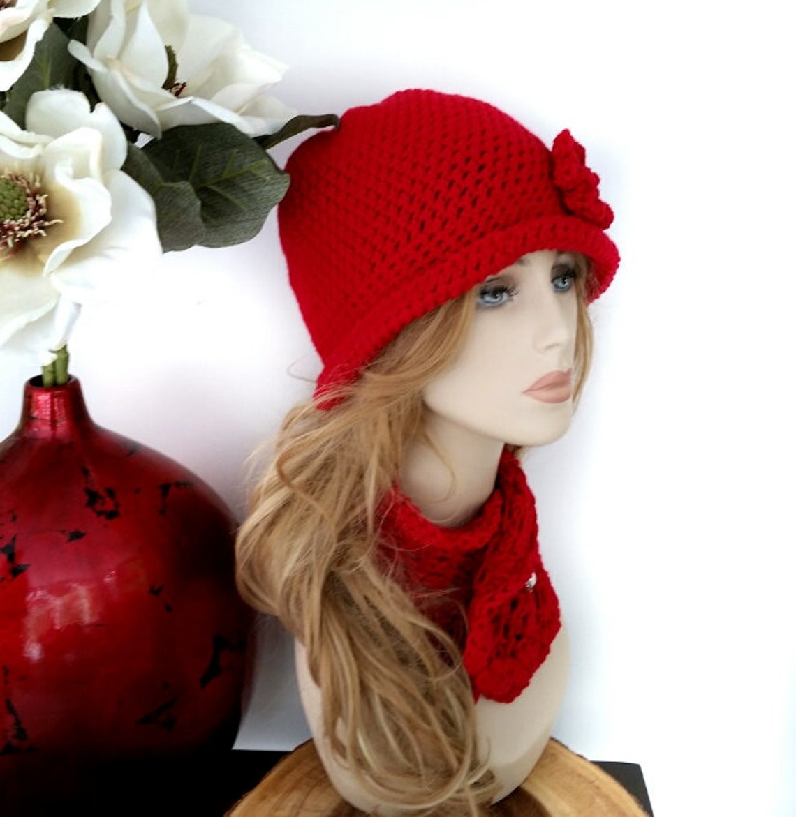 Crochet Scarf Hat Set Red Hat and Scarf Winter Accessories | Etsy