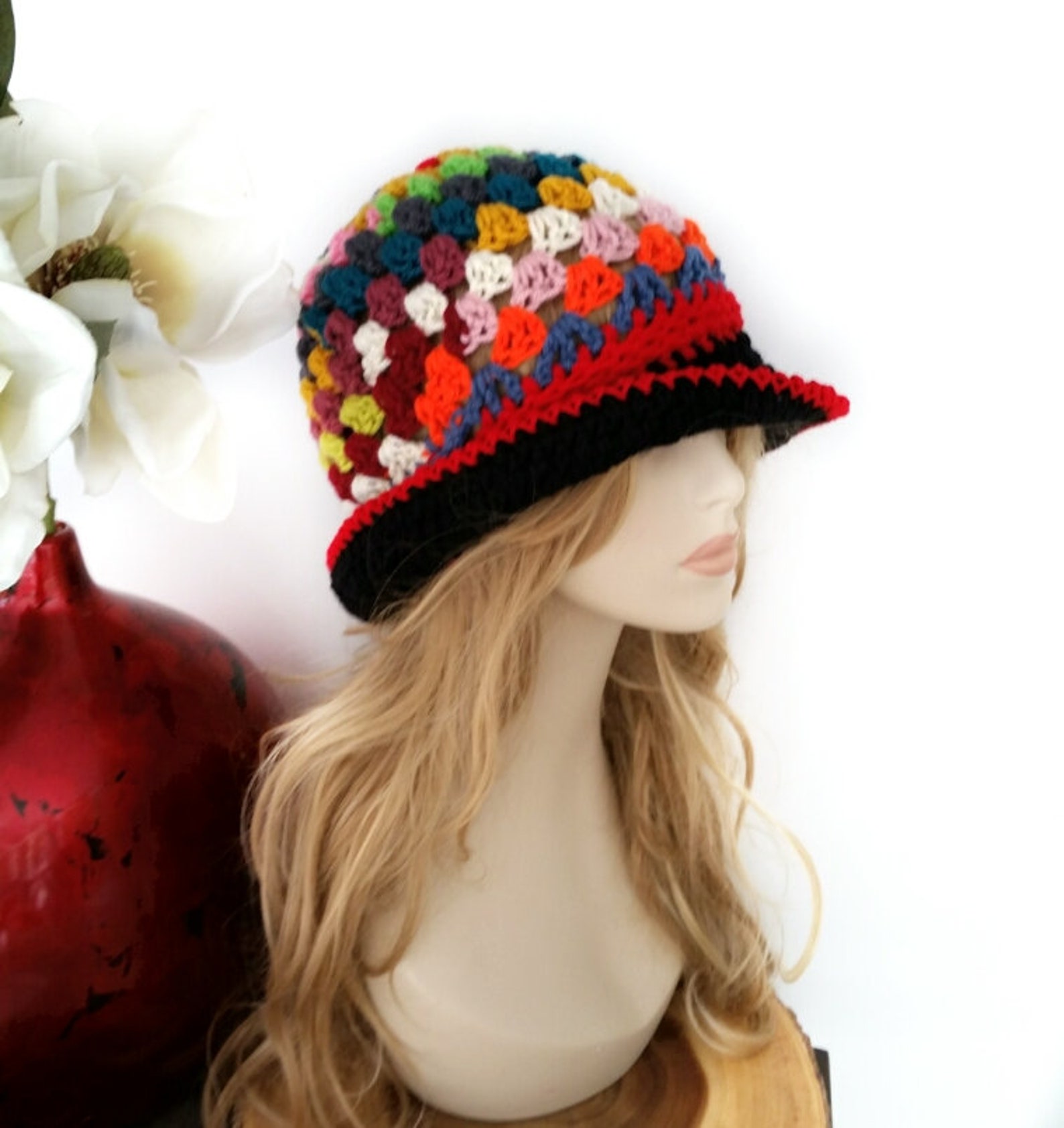 Crochet Brim Hat Cowboy Hat Multi Color Hat Womens Hat | Etsy