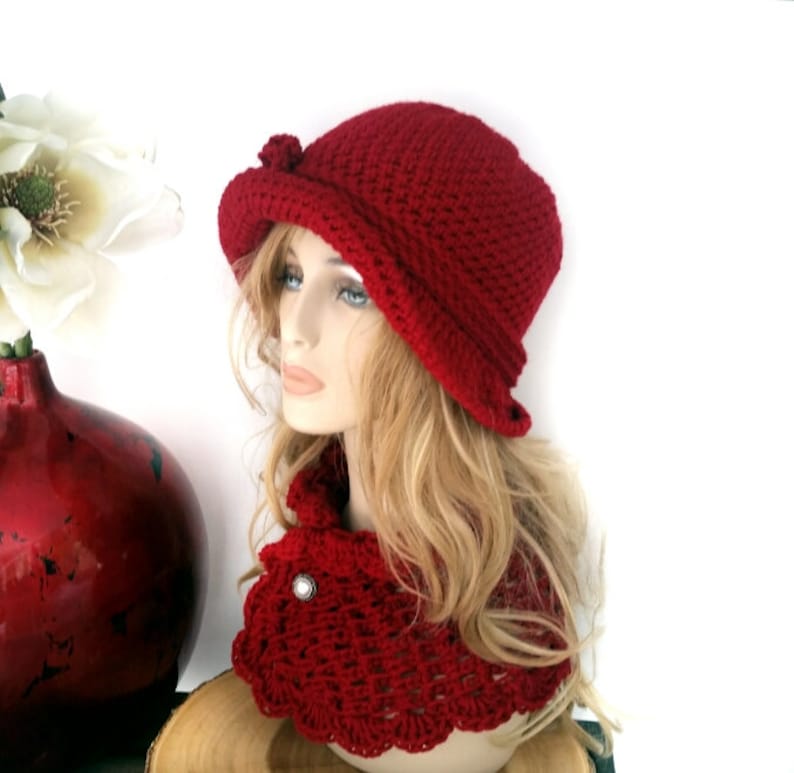Crochet Scarf Hat Set Red Hat and Scarf Winter Accessories - Etsy