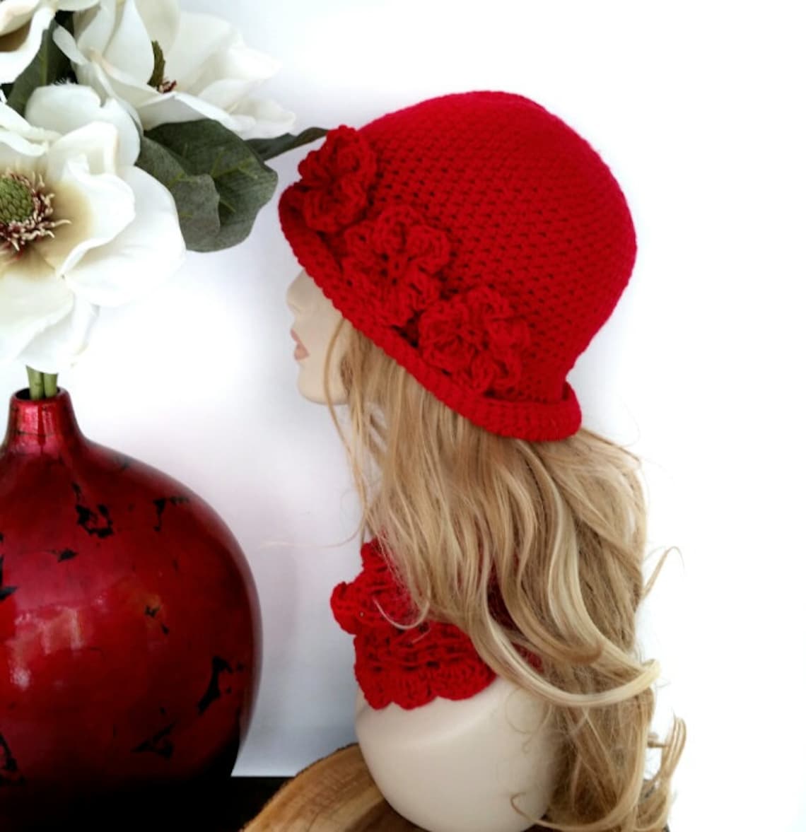 Crochet Scarf Hat Set Red Hat and Scarf Winter Accessories | Etsy