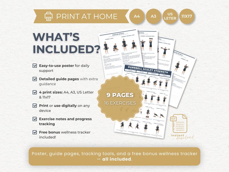 Dumbbell Sculpt Strength | Printable Workout Guide PDF | Full Body ...